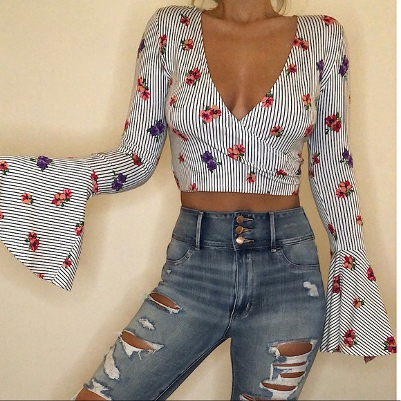 Tops | Flared Sleeve Crop Top | Poshmark